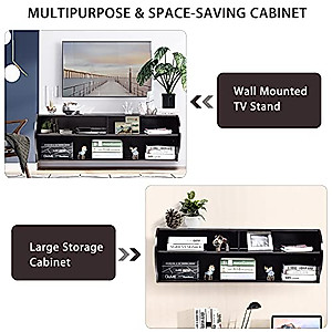 Tangkula Wall Mounted Media Console, Floating TV Stand Cabinet, 2 Tier Modern Wall Mount TV Component Shelf for Home Living Room Office, Wall Mounted Audio/Video Shelf (Coffee)