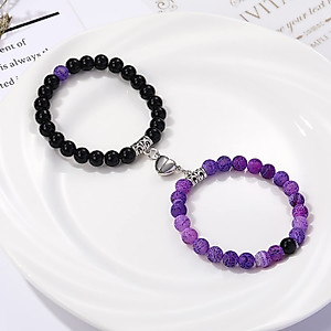 GIEIWIW Magnetic Bracelets for Couples Love Bracelets Distance Natural Beaded Bracelet Purple