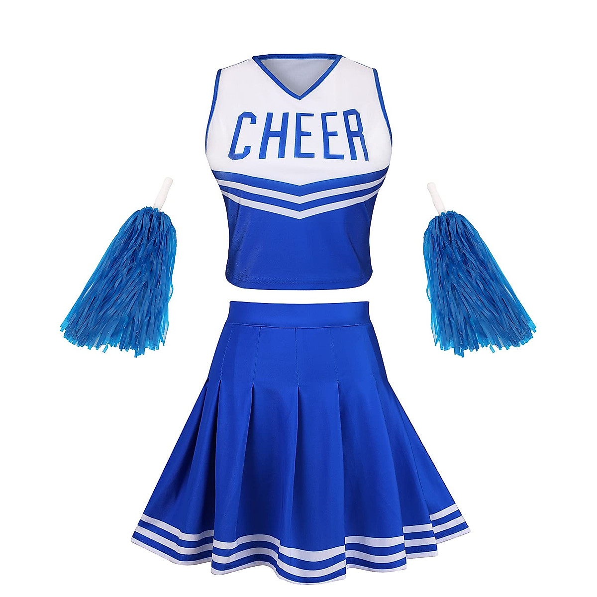 GRAJTCIN Cheerleader Costume for Women Halloween Cosplay Girls Cheerleading Uniform Cheer Outfit Crop Top Dress (XS, Blue)