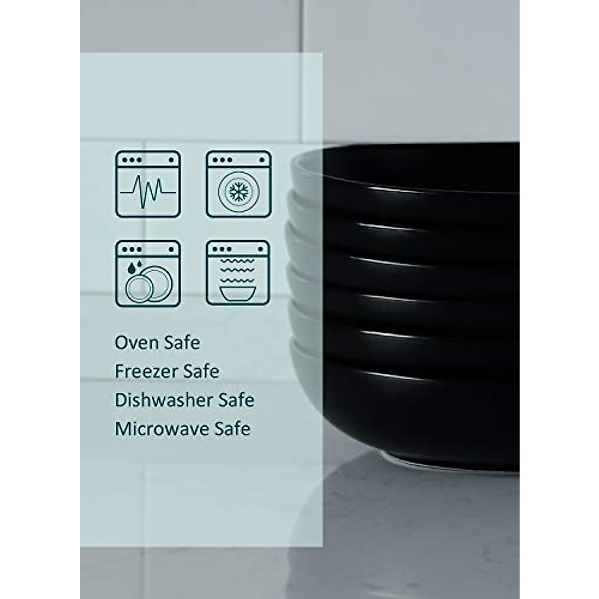 Teocera Wide and Shallow Porcelain Salad and Pasta Bowls Set of 6-24 Ounce Microwave and Dishwasher Safe Serving Dishes, Matte Black