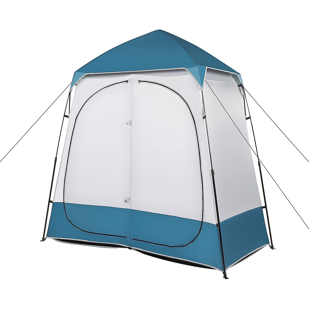 Outvita Oversize 2 Rooms Shower Tent, 7.5 FT Outdoor Pop up Changing Room, Instant Extra Wide Privacy Shelter for Camping Dressing Toilet Bathroom with Carry Bag, Blue & White