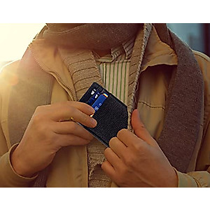 Walaufsti Slim Minimalist Wallet for Women Men, RFID Elastic Wallet for Front Pocket, Small Wallet with 1 Elastic Card Slot (Black)