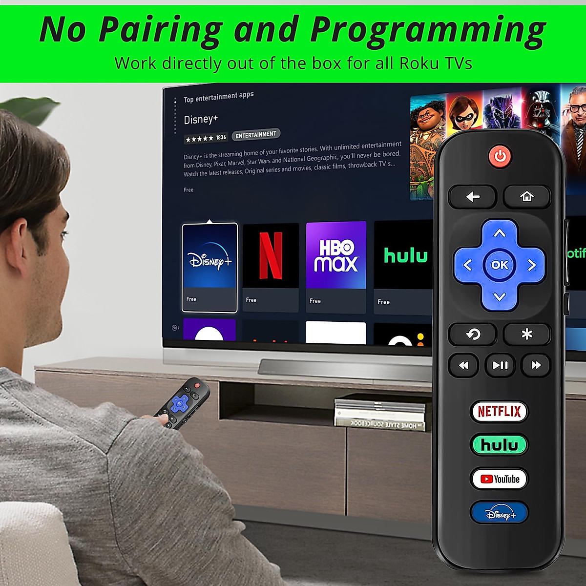 Pack of 2 Replacement TV Remote for Roku TV, Compatible for Hisense Roku/TCL Roku/Onn Roku/Element Roku/Sharp Roku/Haier Roku/Hitachi Roku/LG Roku/JVC Roku Series Smart TV (NOT for Roku Stick or Box)