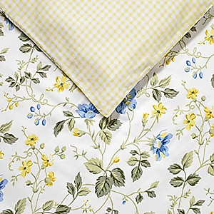 Laura Ashley Home - King Duvet Cover Set, Cotton Sateen Reversible Bedding with Matching Shams, All Season Home Decor (Meadow Floral Blue, King)