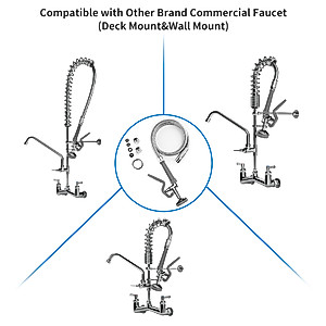 FAUAID Pre Rinse Spray Valve with 45” Stainless-Steel Pre Rinse Hose,1.42 GPM Pre Rinse Sprayer Commercial Sink Sprayer with Ergonomic Handle Commercial Faucet Parts,Fit for Dish Washing Sprayer（Gray）