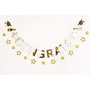 PapaKit Congrats Celebration Bunting Banner and Glitter Stars Garland Decoration Party Supply | Graduation Retirement Engagements Promotion