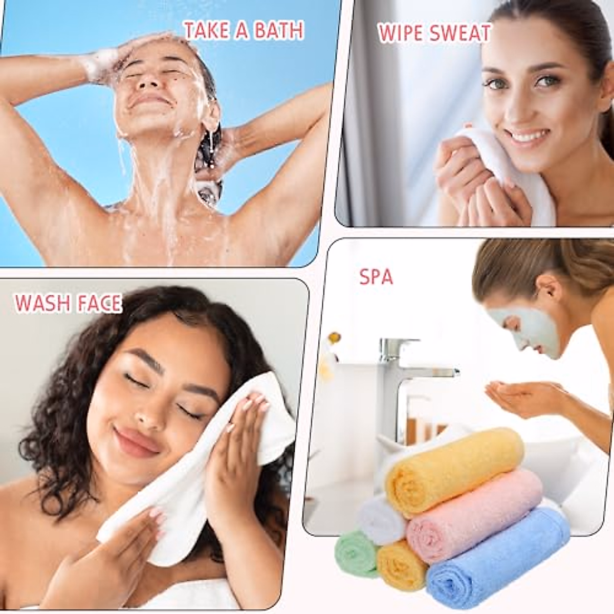 Newwiee 40 Pcs Wash Cloth Bulk Cotton Bath Hand Face Washcloths Soft Quick Drying Towel for Women Bathroom Washing Body Viscose Fiber Multipurpose Fingertip Rags(Vivid Color,12 x 12 Inch)