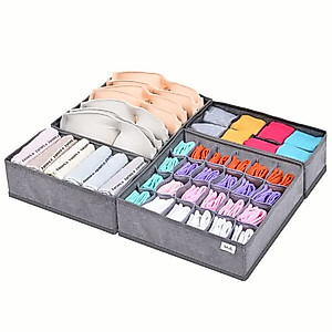 ULG 4 Pack Socks Underwear Drawer Organizer Divider,Washable Drawer Organizer Foldable Oxford Fabric Closet Organizers and Storage Boxes for Socks, Underwear, Belts (Light Grey), Large (UL421041502)
