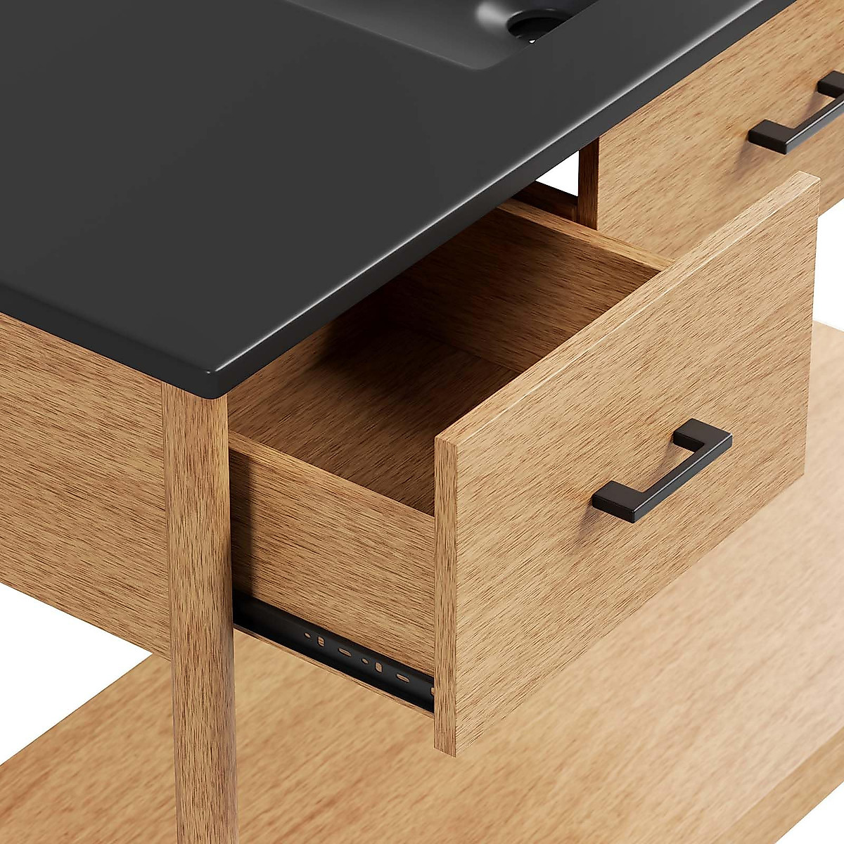 Modway Zaire 48” Mid-Century Single Bathroom Vanity Washstand in Natural Black with Ceramic Sink Basin, 48 Inches