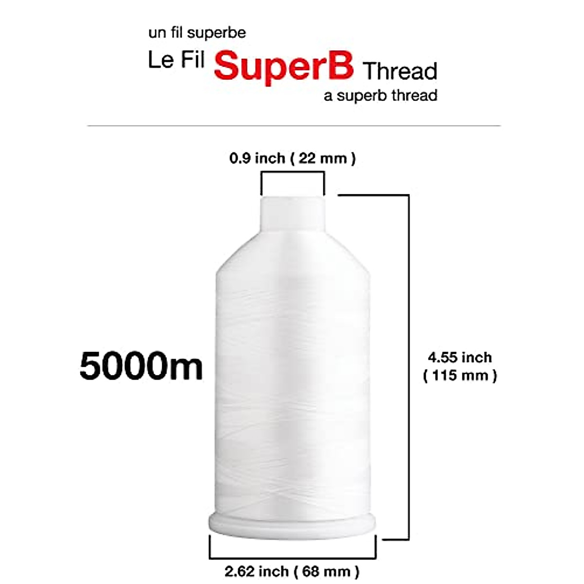 Super B Polyester Embroidery Thread, 40wt Large Spool 5000m, Embroidery Thread for Commercial & Domestic Machine, 175 Popular Colors Machine Embroidery Thread, 100% Polyester - White 010