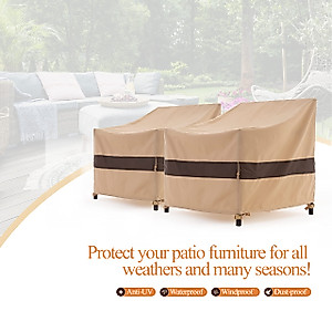 WJ-X3 Patio Chair Cover, Outdoor Lounge Cover, Heavy Duty, Waterproof Lawn Chair Covers, 33W x 35D x 36H, Beige/Coffee, 2-Pack