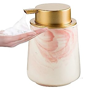 Simcat 12oz Foaming Soap Dispenser - Ceramic Soap Dispenser with Pump Soap Foam Hand Soap Dispenser Decorative Soap Dispenser for Bathroom Kitchen Home Hotel (N-Marble Matte Pink-Foaming)
