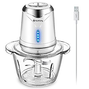 Food Processor 6000mAh Wireless Vegetable Chopper with 5 Cup Glass Bowl, Electric Garlic Meat Choppers BPA-free Baby Food Processors Puree Blender Mini Kitchen Mincer with 4 Blades, 2 Speeds (White)