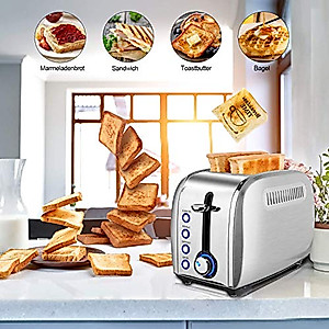Toaster 2 Slice Best Rated - Stainless Steel Toaster Easy To Use with Removable Crumb Tray Two Slice Toaster with 2 Slice Extra Wide Slots for Bagels, Cancel/ Defrost/ 6 Bread Shade Settings/ Reheat Function