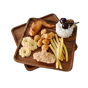 Linwnil Square Acacia Wood Plate,Wooden Trays Serving Platters Dinner Server Trays Dessert Cookie Snack Charcuterie Boards,7.8" x 7.8"