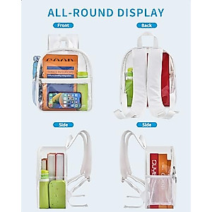 Paxiland Clear Backpack Stadium Approved 12×12×6 with Reinforced and Wider Shoulder Straps, Small Clear Bag for Schools, Concerts, Work, Festivals and Sporting Events - White