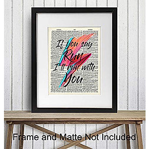 David Bowie Wall Art Decor Poster - 8x10 Cool Unique Gift for Women, Men, Ziggy Stardust, 80s Music, Punk Rock Fan - Dictionary Print, Home Decoration for Bedroom, Bathroom, Living Room