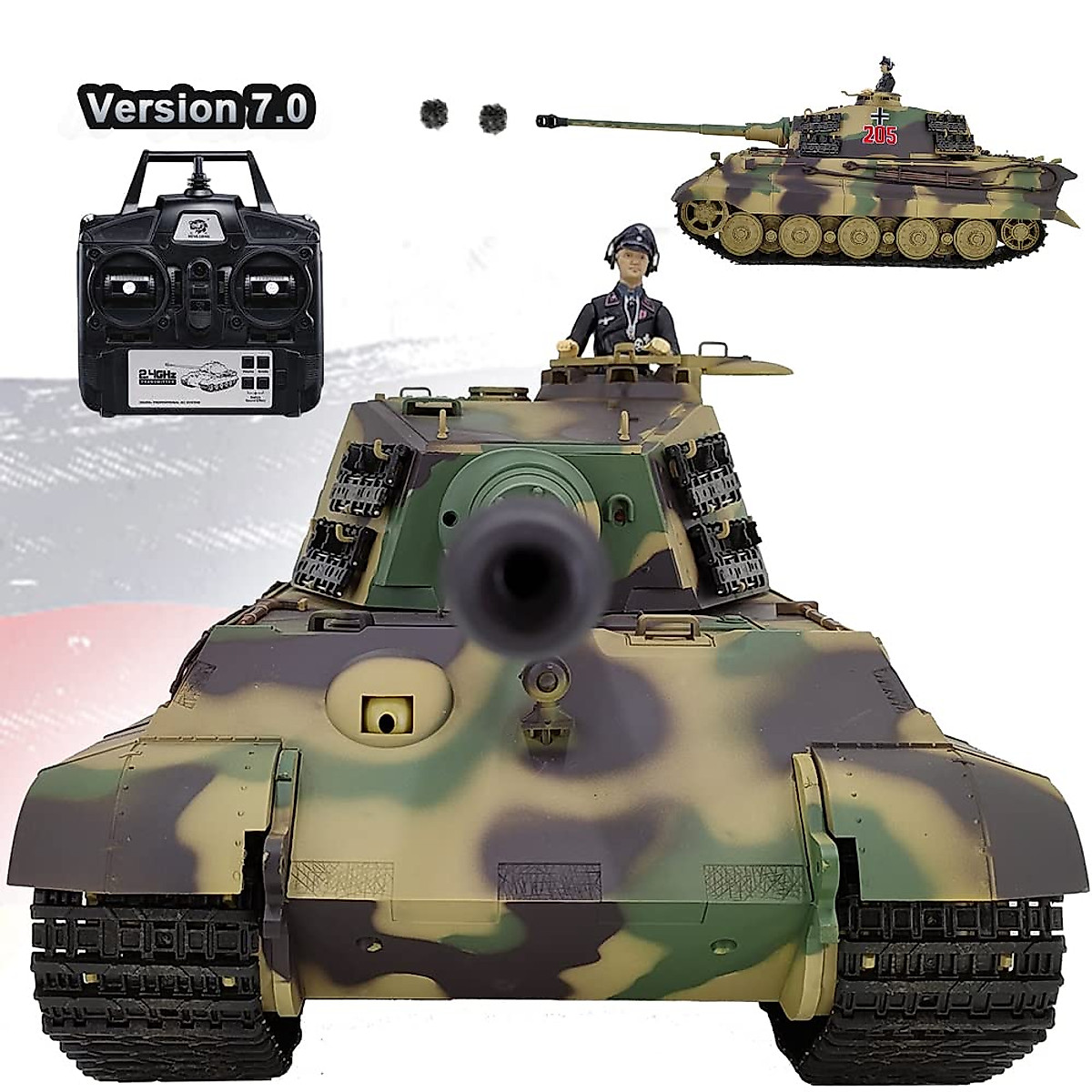 Ssccgym Remote Control Tank 3888A German Tiger King Heavy RC Battle War Military Vehicle Metal Steel Wave Box Simulation Smoke Shooting Sound Effect Collection Model (Upgraded version)