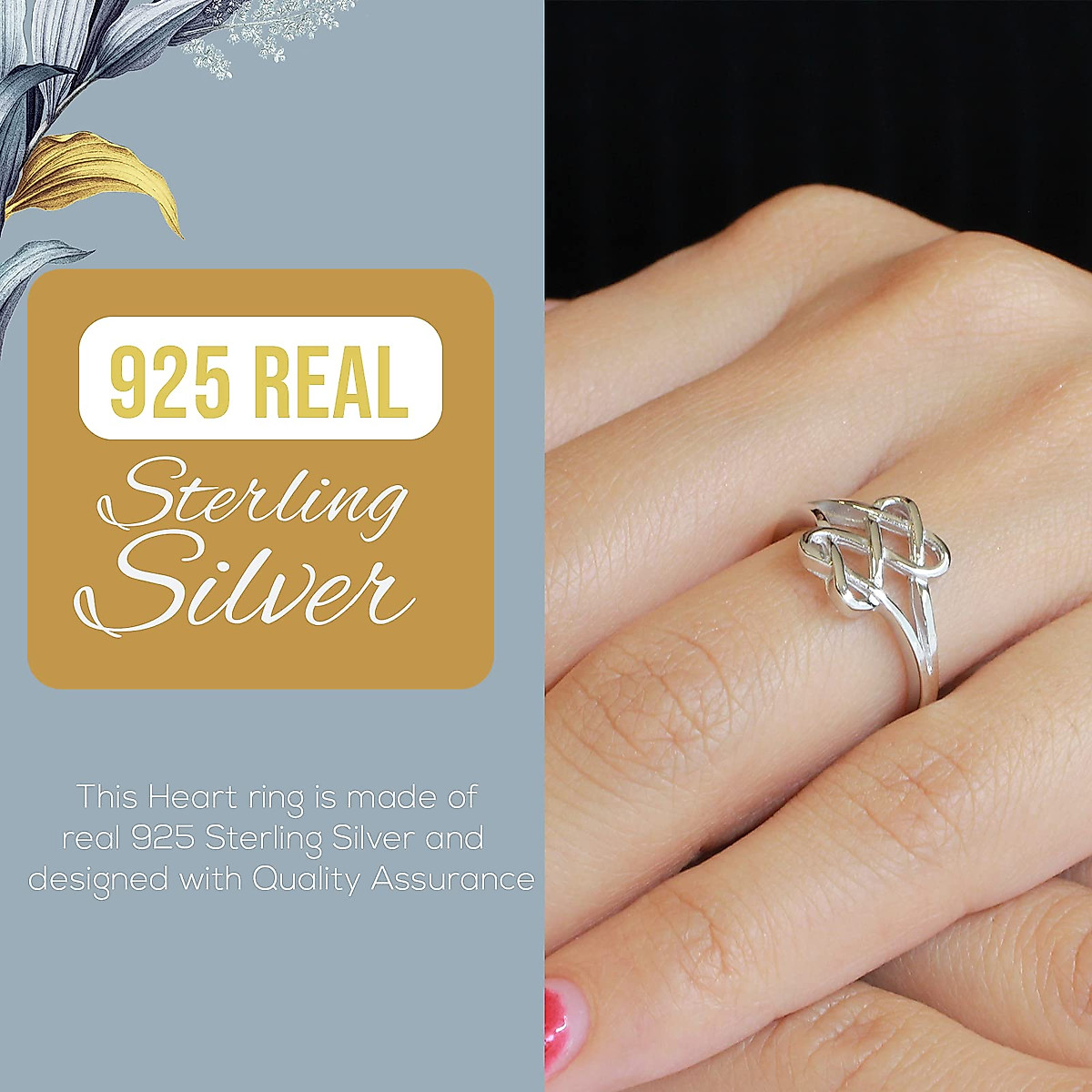 CloseoutWarehouse 925 Sterling Silver Hearts Infinity Fusion Ring (Comes in Colors) (Silver, 8)