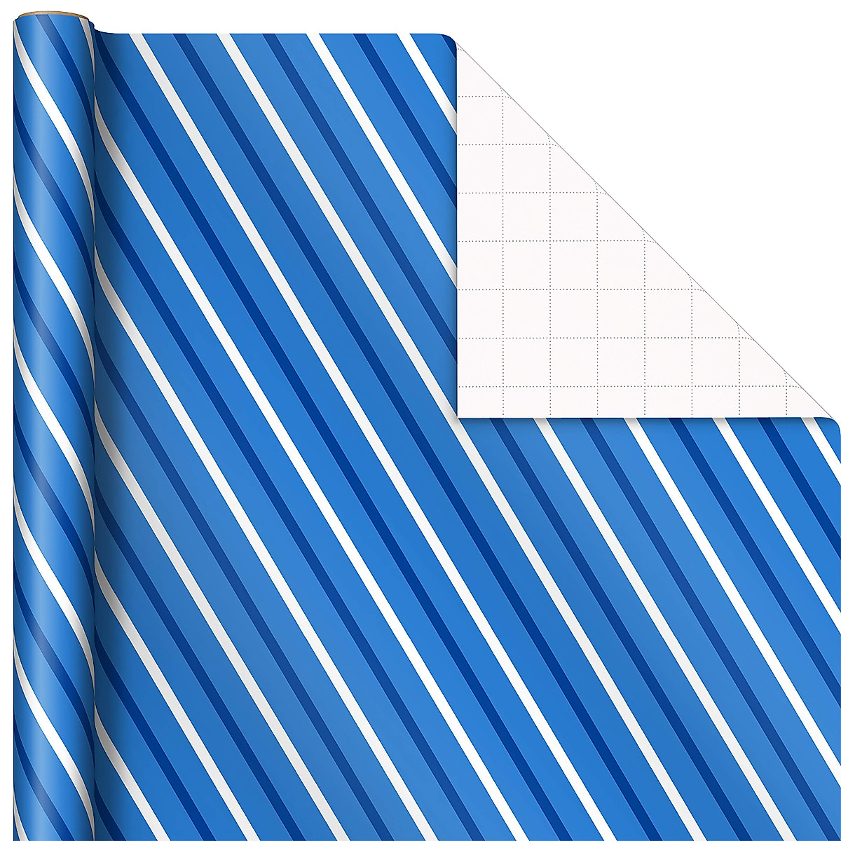 Image Arts Blue Christmas Wrapping Paper with Cut Lines on Reverse (4 Rolls: 120 sq. ft. ttl) Snowmen, Snowflakes, Blue and White Stripes