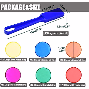 TCOINERY Bingo Chips Set-Magnetic Wand & 100 Counting Chips-6 Colors Transparent Plastic Markers for Family School Learning Game Zoom Bingo and Pokeno Nights