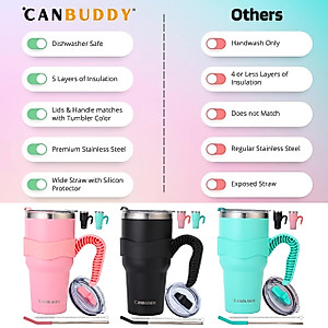 CANBUDDY 30 oz Stainless Steel Insulated Tumbler with 2 Lids, Straw, and Handle | Vacuum Thermal Hot & Cold Coffee Travel Mug | Leakproof and Stylish (Majestic Black)