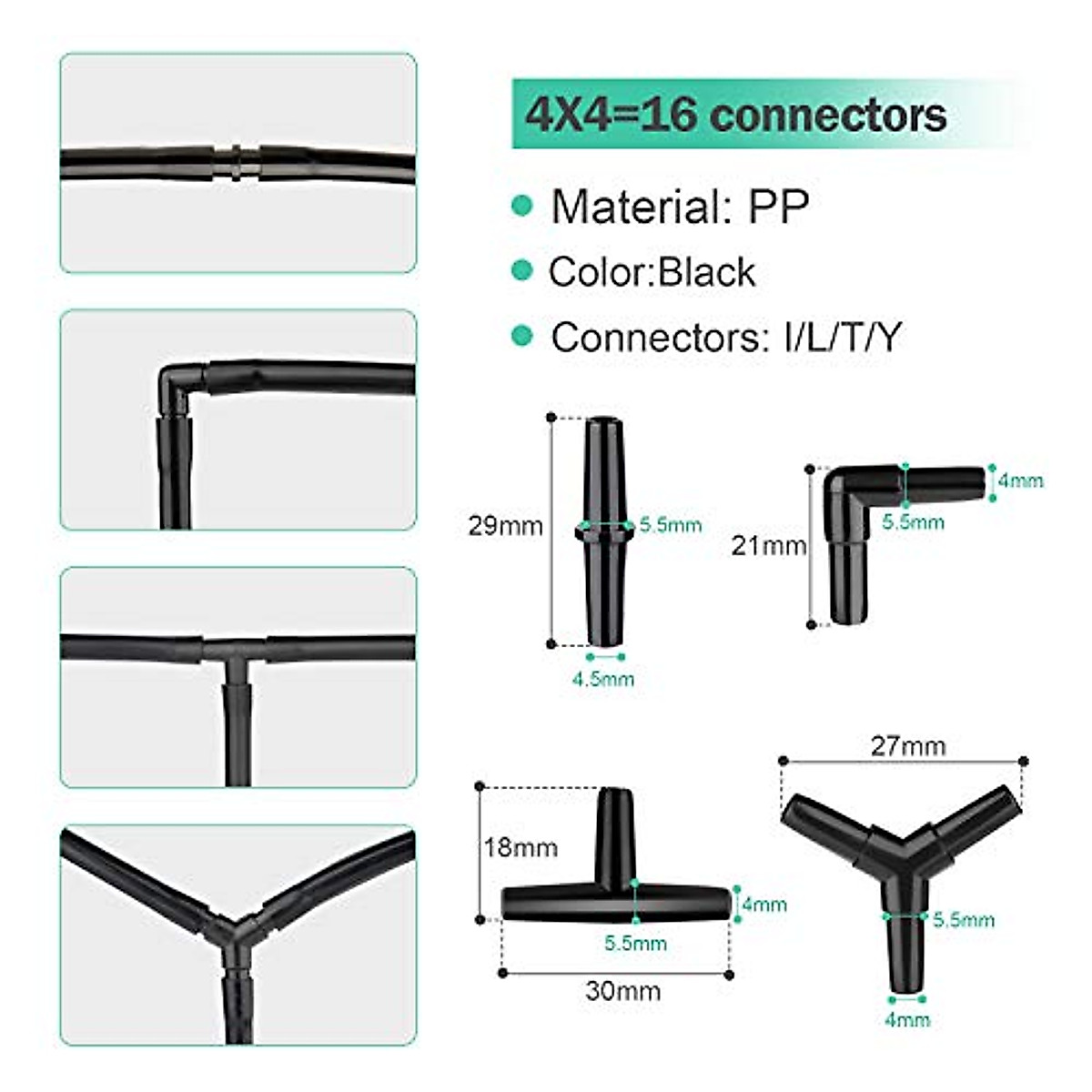 AquariumBasics 26.6 Feet Black Aquarium Soft Airline Tubing Hose Standard with 4 Air Stones,4 air Value Controller,4 Check Valves, 6 Suction Cups and 16 in Total for I,L,T,Y Shape Connectors
