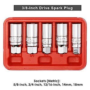 CASOMAN 3/8-Inch Drive Spark Plug Socket Set, 6-Point, 5/8-Inch, 3/4-Inch, 13/16-Inch, 14mm, 18mm, 5-Piece Set