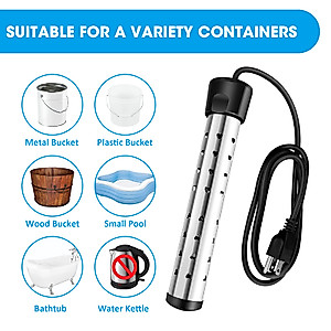 Immersion Water Heater for Boiling Bath Water,Portable Electric 304 Stainless Heater Outdoor with Guard Cover -LCD Thermometer,for MotorhomeTub Buckets ,Boils 5 Gallon Bucket of Water in Minutes (A3)