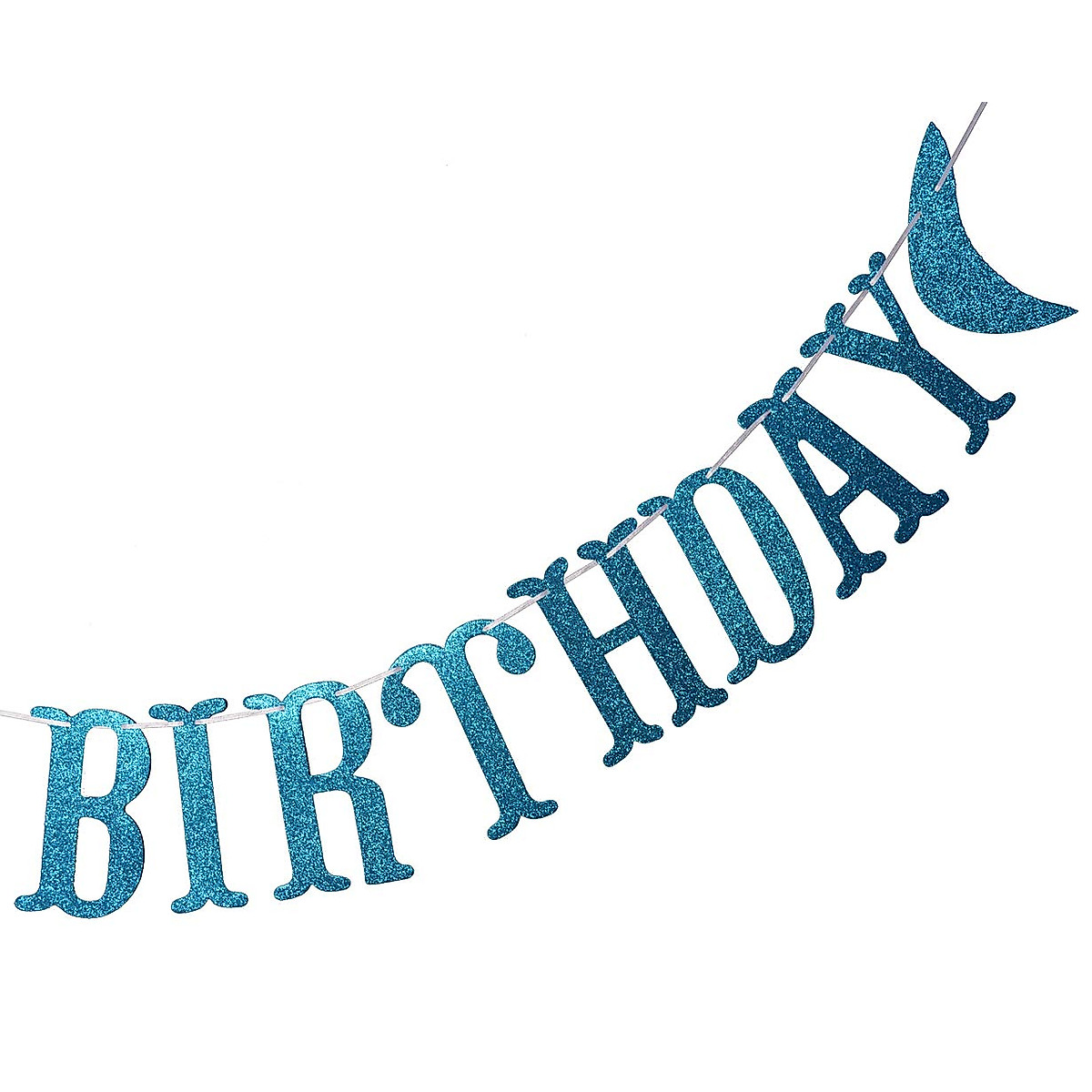 Shark Happy Birthday Banner and Shark Garlands, Ocean Beach Under The Sea Theme Party, Shark Party Supplies (Blue)