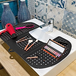 Sink Topper, Bathroom Sink Cover for Counter Space. Makeup Organizer Mat and Must Have Bathroom Gadget. Large, Black.