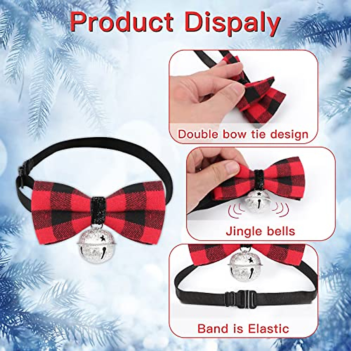 Rypet Christmas Dog Bandana Hat Bow tie Set Classic Plaid Christmas Hat with Scarf Dog Christmas Costume Accessories for Small Medium Large Dogs Cats
