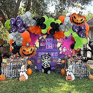 INFLORAL Play Balloon Garland Kit with 164 PCS Black Sliver Green Metallic Purple Orange Balloons and Pumpkin Balloon Garland Kit for Party Decorations