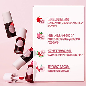 Yocisku 4 Colors Lip Tint and Stain Set, Liquid Lipstick Kit, Bright Vivid Tint for Lips, Cheeks, Eyes, Waterproof and 24 Hours Long Lasting, Moisturizing Fruity Color