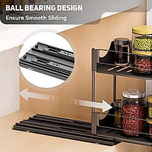 Amazer Pull Out Spice Rack Organizer for Cabinet, Slide Out Spice Rack Organizer for Cabinet, 2-Tier Spice Rack for Kitchen, Adjustable Sides, Narrow Spice Organizer, 4" W x 11" D x 9" H