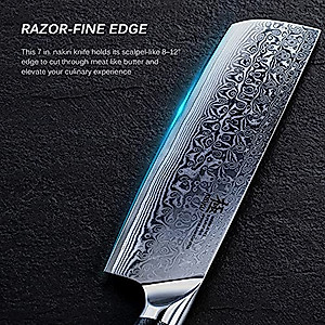 KYOKU Nakiri Knife - 7" - Shogun Series - Japanese VG10 Steel Core Damascus Blade - with Sheath & Case