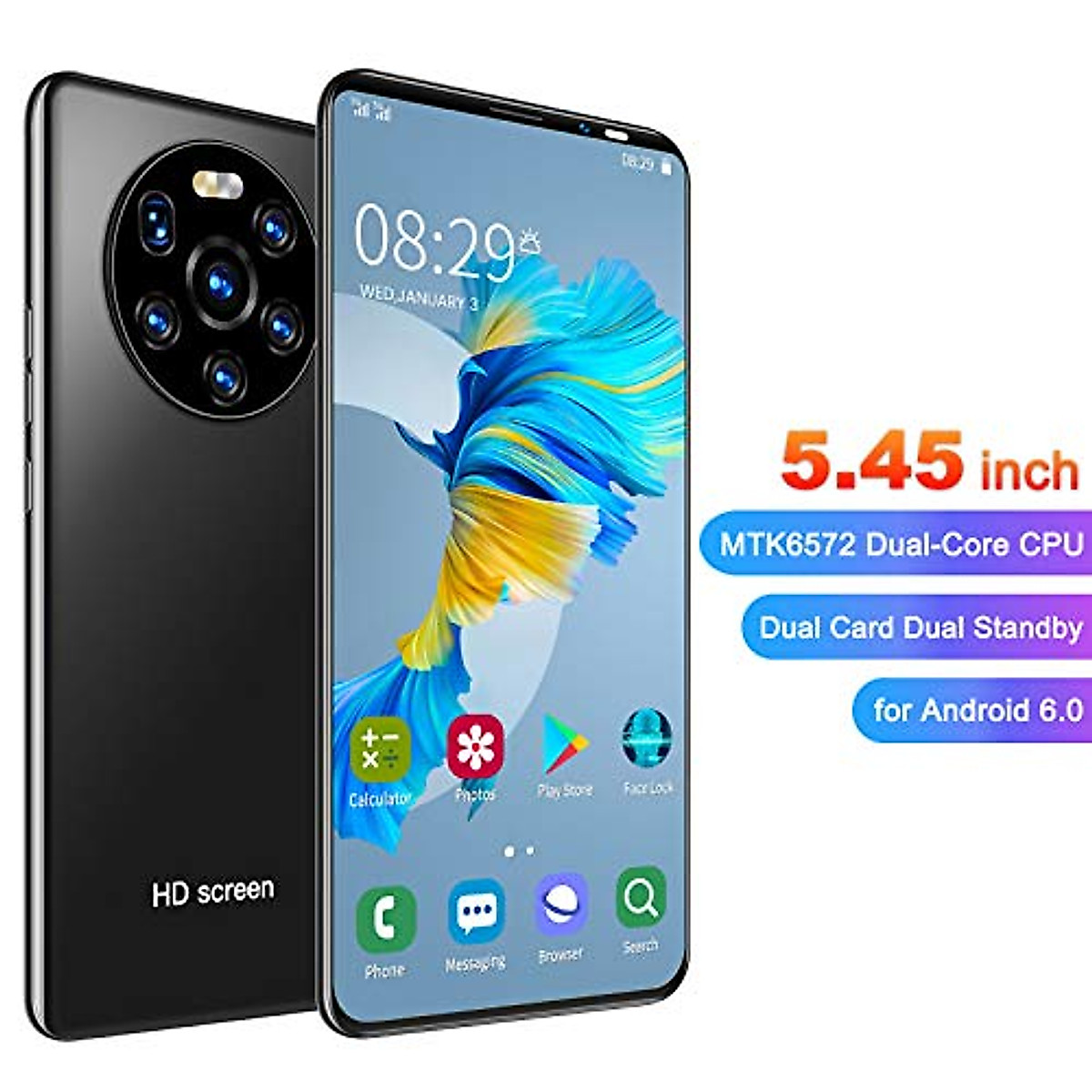 Mate40 Pro Unlocked SmartPhone, 5.45" HD Full Screen 3G Cell Phones with Dual-Core CPU Dual SIM Card Front Rear Dual Cameras Support Face Recognition 128GB Expandable Storage,for 6.0 Operating System