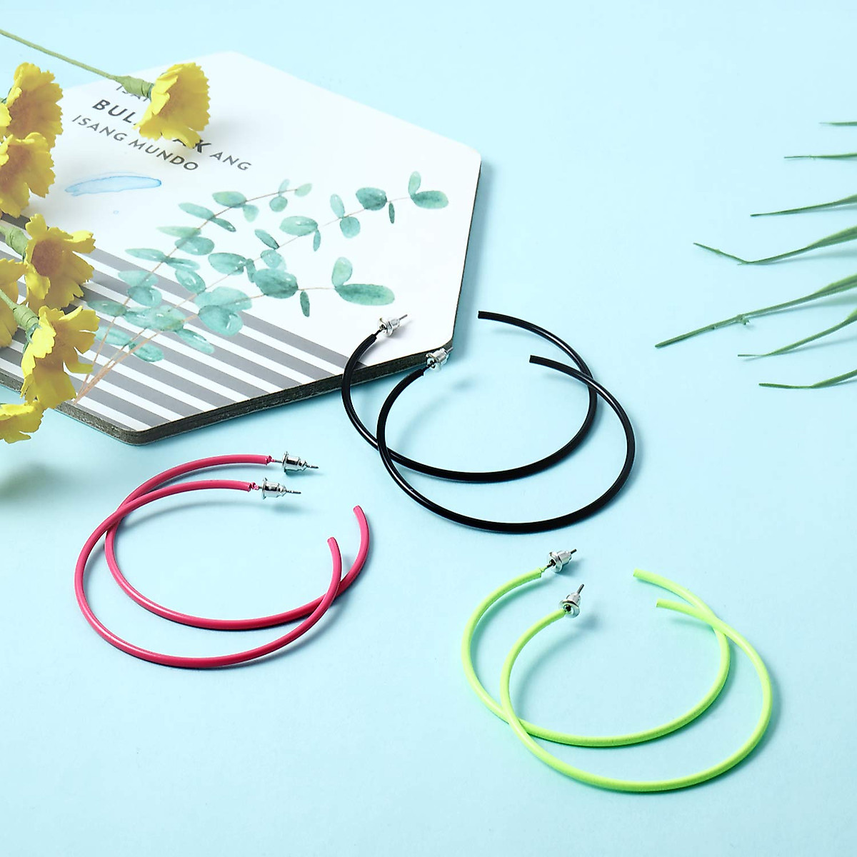 Hicarer 6 Pairs Neon Hoops Earrings Women Color Hoop Earrings Large Drop Earrings 80s Retro Party Accessory for Female Gifts