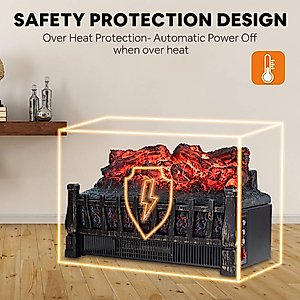 LifePlus Electric Fireplace Logs Heater, Fireplace Insert Heater with Remote Control, Realistic Flame Effect, Infrared Fireplace Heater for Indoor Use 8H Timer, Adjustable Brightness