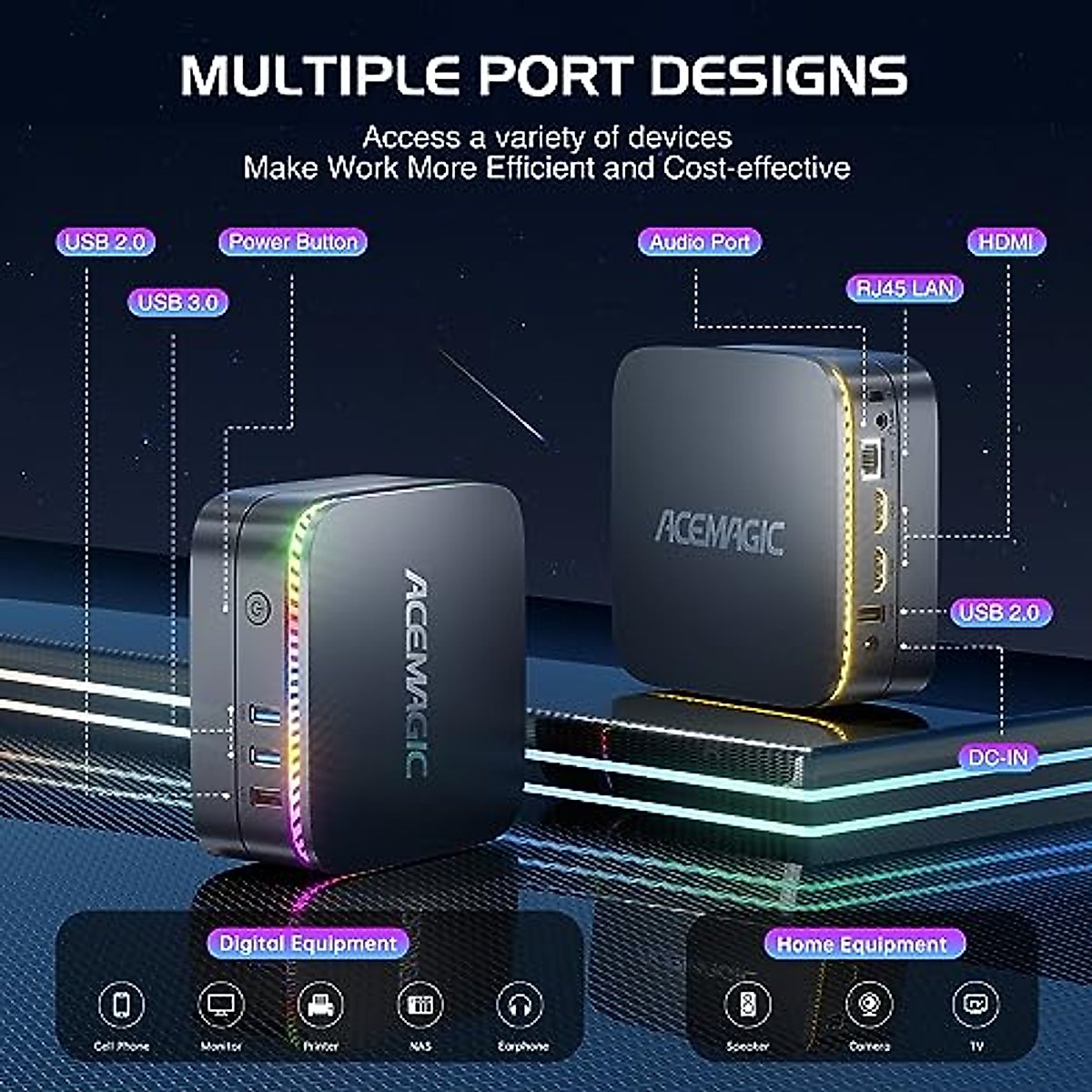 Mini PC RGB AK1 Plus, Intel N95(up to 3.4GHz) 12th Gen Processor Mini Desktop Computer, 16GB RAM 512GB SSD, Dual 4K HDMI, Windows 11 Small PC, 2.4/5G WiFi, Bluetooth, Business/Office/HTPC