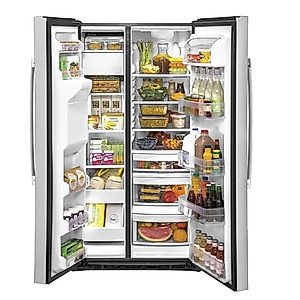 GE GSS25IYNFS 36" Side by Side Refrigerator with 25.14 cu. ft. Total Capacity Showcase LED Lighting and Hidden Hinge in Stainless Steel