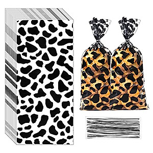 Storage bag Cow Print Goodie Bags Cow Party Favors Treat Bags Cellophane Gift Bags with Twist Ties for Cow Theme Baby Shower Cowgirl Cowboy Birthday Party Supplies 100 Pcs