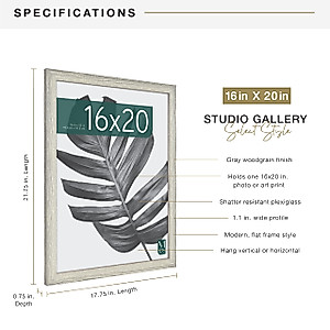 MCS Studio Gallery 16x20 Poster Frame Gray Woodgrain, Vertical & Horizontal Wall Hanging Large Picture Frame for Photos, Posters & Art Prints (1-Pack)