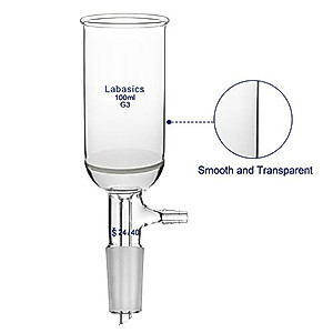 Labasics Borosilicate Glass Buchner Filtering Funnel with Fine Frit (G3), 46mm Inner Diameter, 80mm Depth, with 24/40 Standard Taper Inner Joint and Vacuum Serrated Tubulation (100ml)