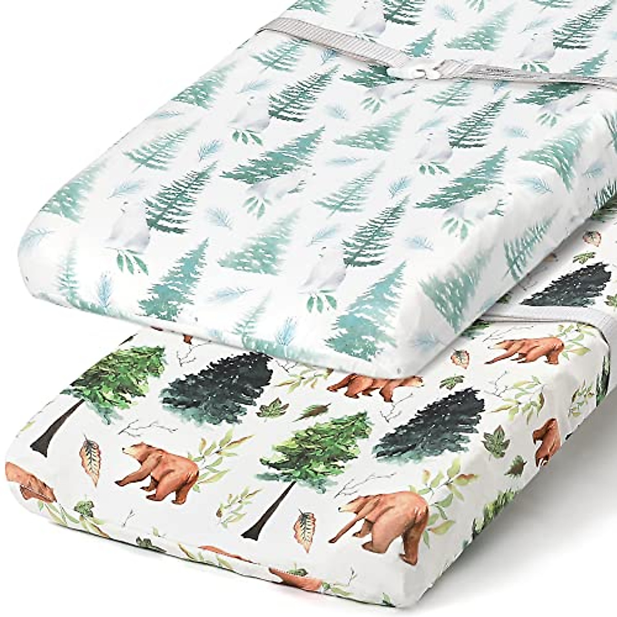ACRABROS Changing Pad Cover- Ultra Stretchy Snug Fitted Diaper Changing Table Cover Sheets for Boys Girls,2 Pack,Bears &Forest