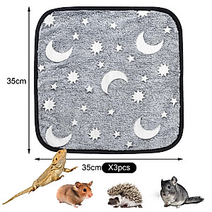 3PCS Guinea Pig Bedding Glow in Dark Small Pet Warm Liners Washable Hamster Bedding Pads, Absorbent & Anti Slip Rat Dragon Luminous Bedding Playing Mats for Small Animals, 14 inch