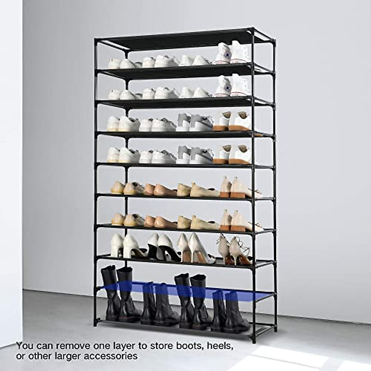 HODYANN 50 Pairs Shoe Tower, Non-Woven Fabric&Metal Storage Cabinet, 10 Tiers Shoe Rack for entryway