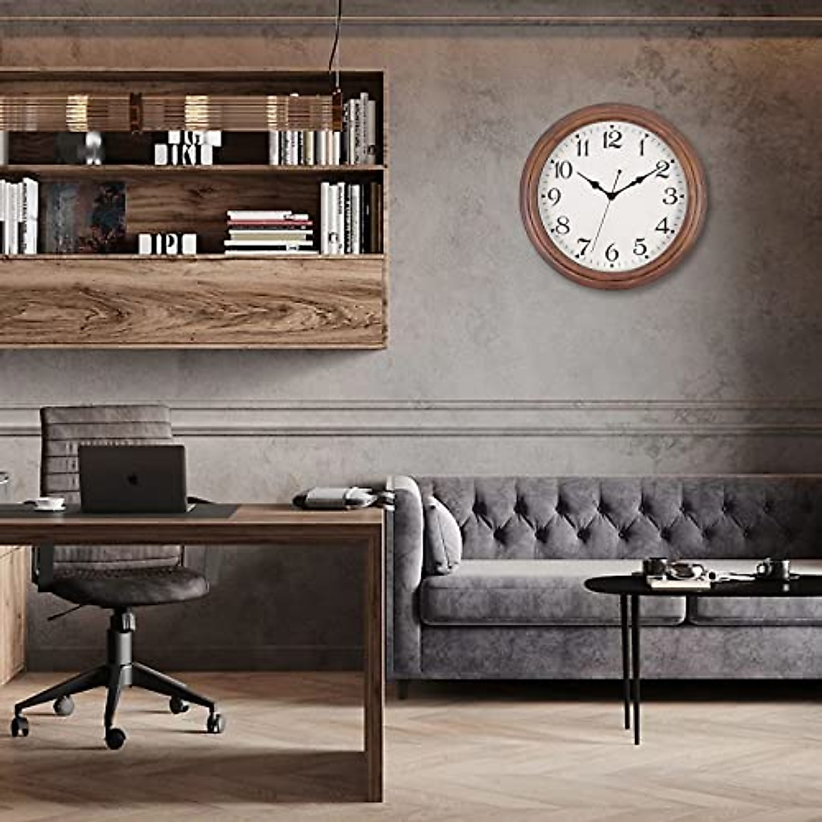 Vigorwise 14 Inch Wooden Wall Clock, Retro Wood Wall Clocks Battery Operated, Large Silent Sweep Movement Accurate Wall Clock for Living Room Bedroom Housewarming Present