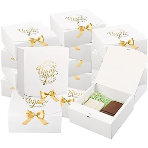 Fulmoon 30 Pcs Large Thank You Gift Boxes with Lids 10 x 10 x 4 Inch Bridesmaid Proposal Box with Ribbon Kraft Paper Present Wrap Box for Wedding Anniversaries Birthday Packaging Baby Shower(White)