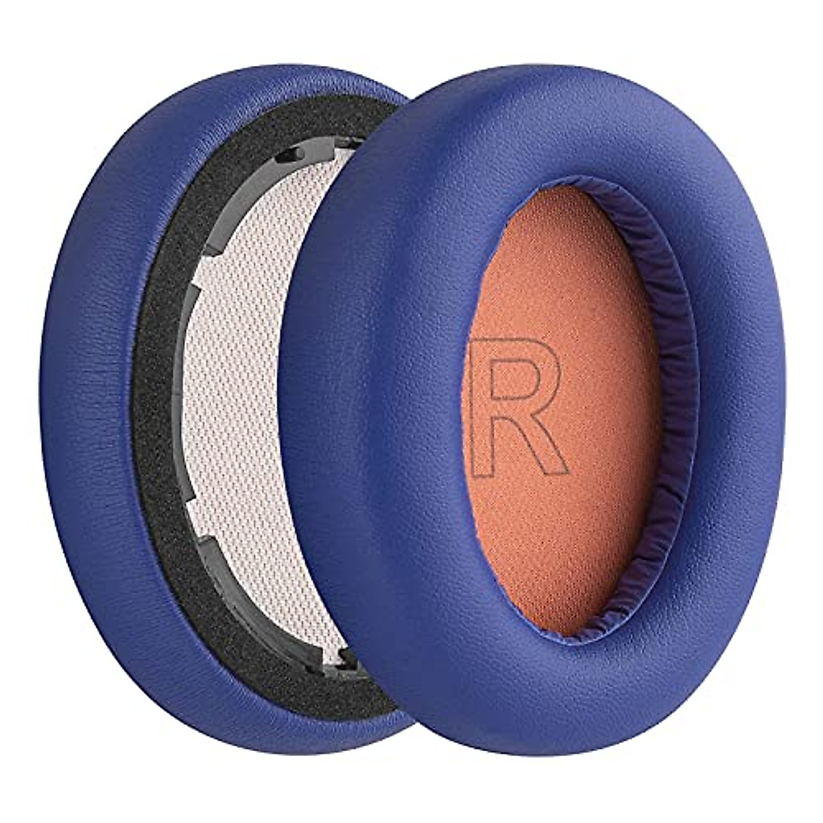 Geekria QuickFit Protein Leather Replacement Ear Pads for Anker Soundcore Life Q10, Q10 BT Headphones Earpads, Headset Ear Cushion Repair Parts (Blue/Orange)